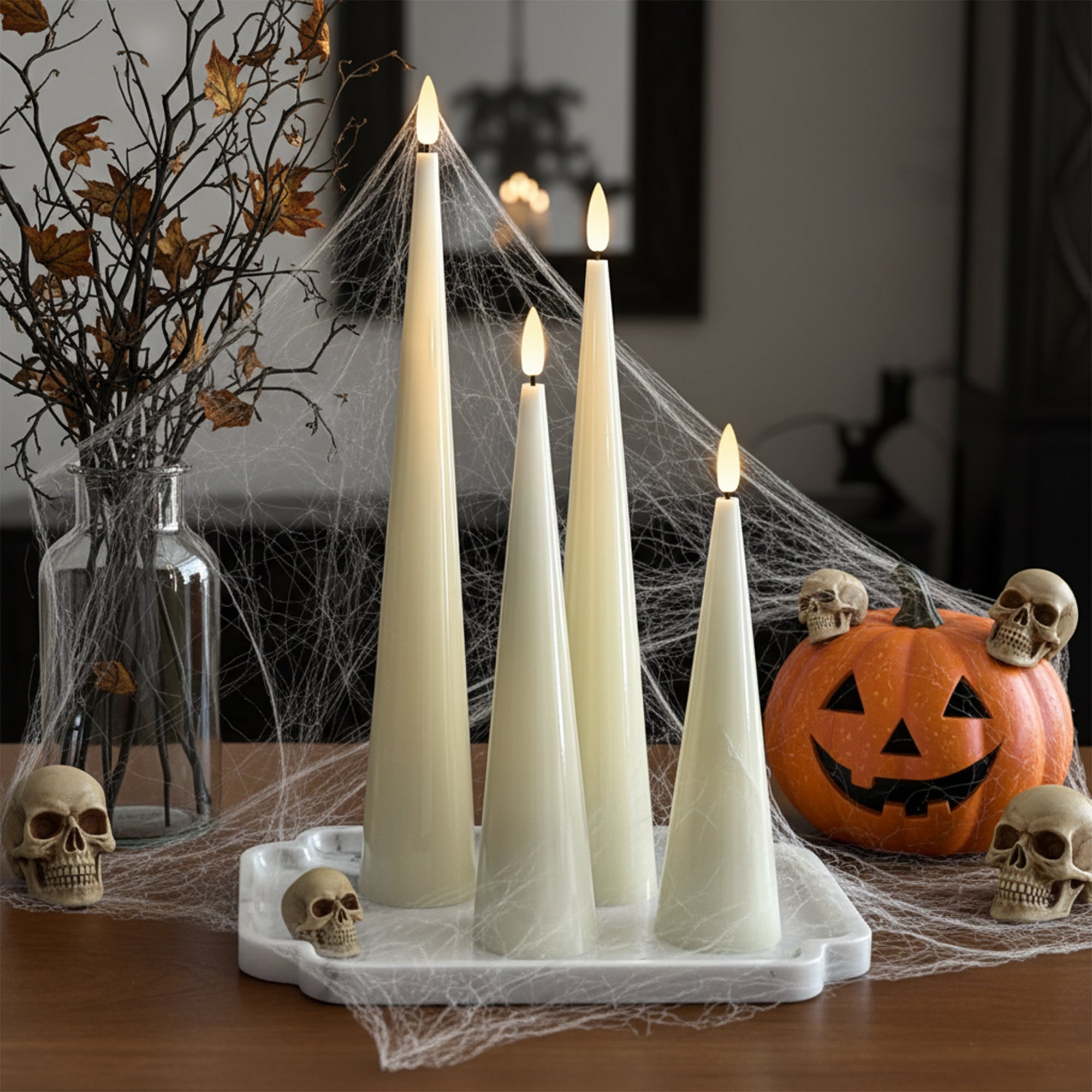 Premium Remote Flameless Wax Cone Shaped Candle Set of 4 | GlowWarmy ...