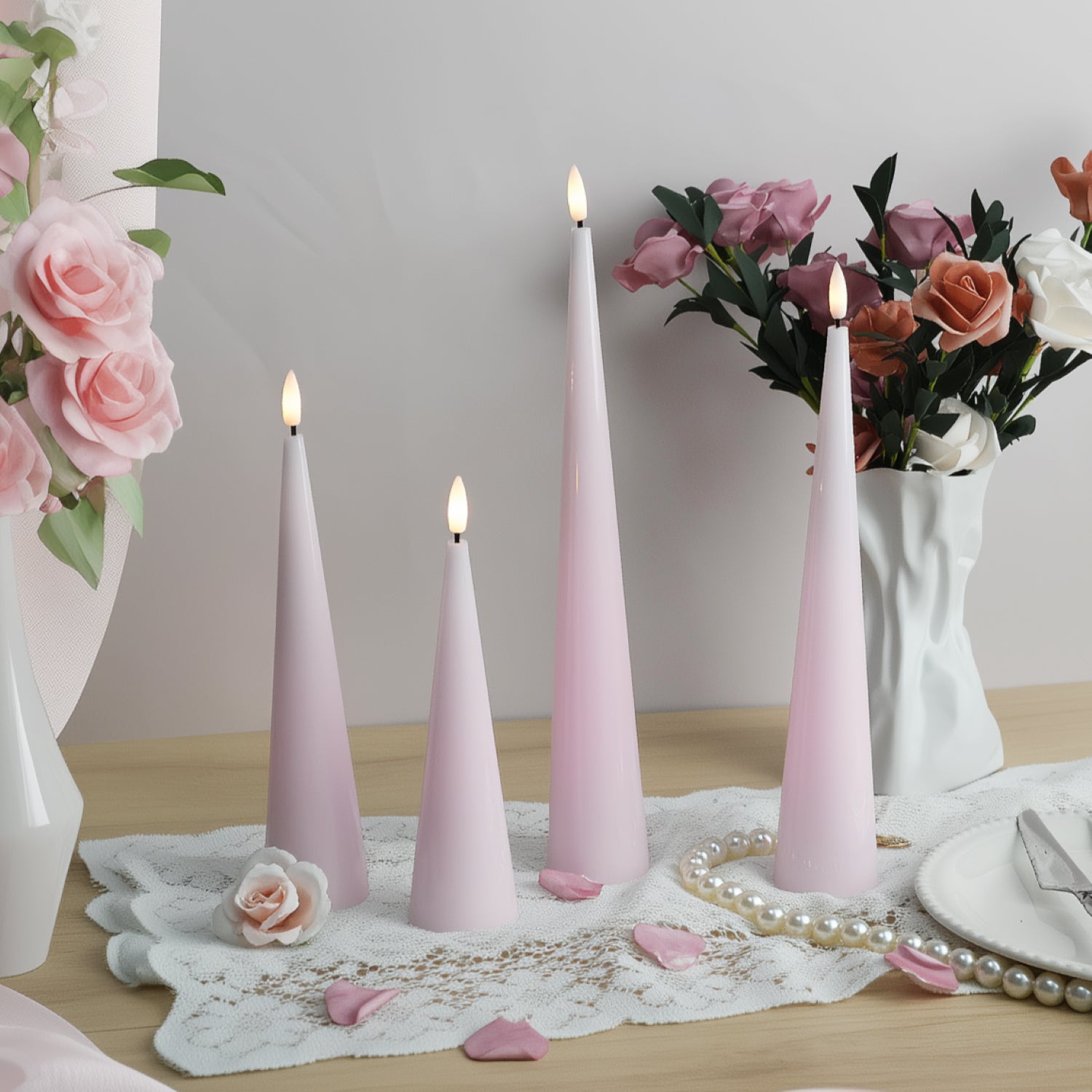 Premium Remote Flameless Wax Cone Shaped Candle Set of 4 | GlowWarmy ...